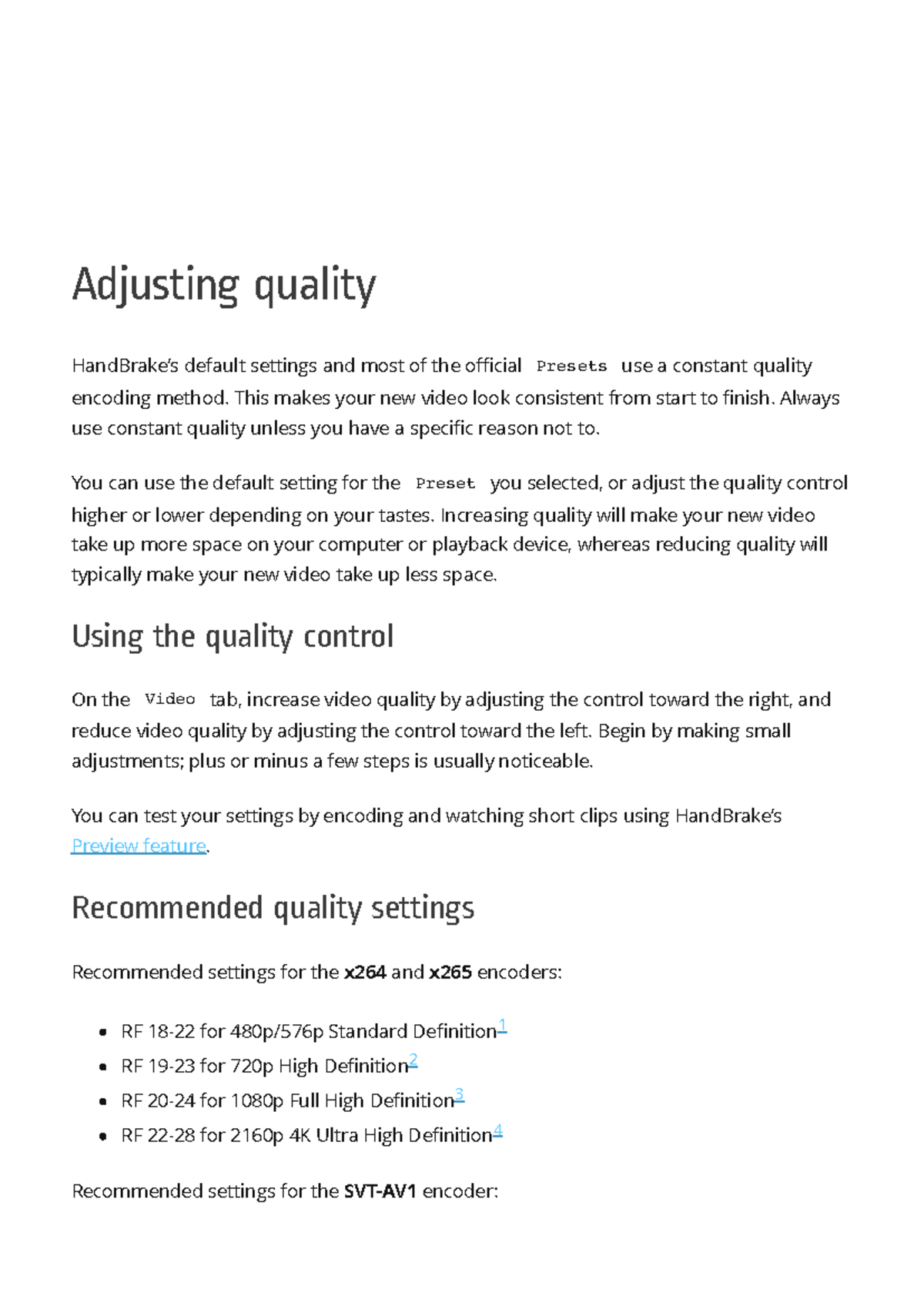 Hand Brake Documentation: Adjusting Quality Settings for Video Encoding - Studocu