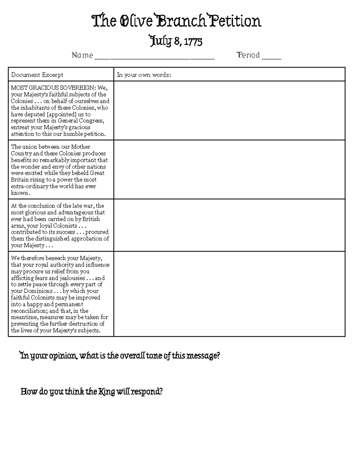 Olive Branch Common Sense - Google Docs - The Olive Branch Petition ...