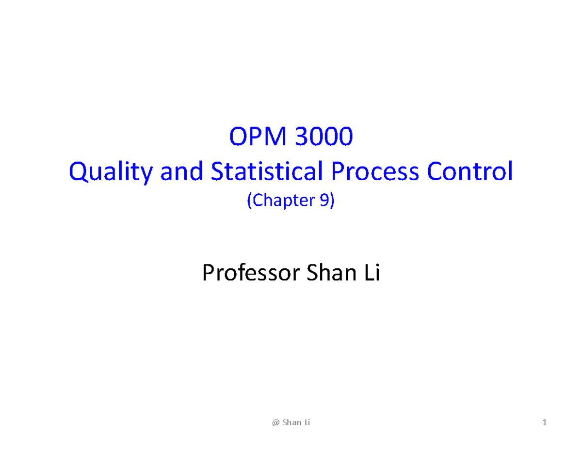 Statistical Process Control and Process Capability Analysis (OPM 3000 ...