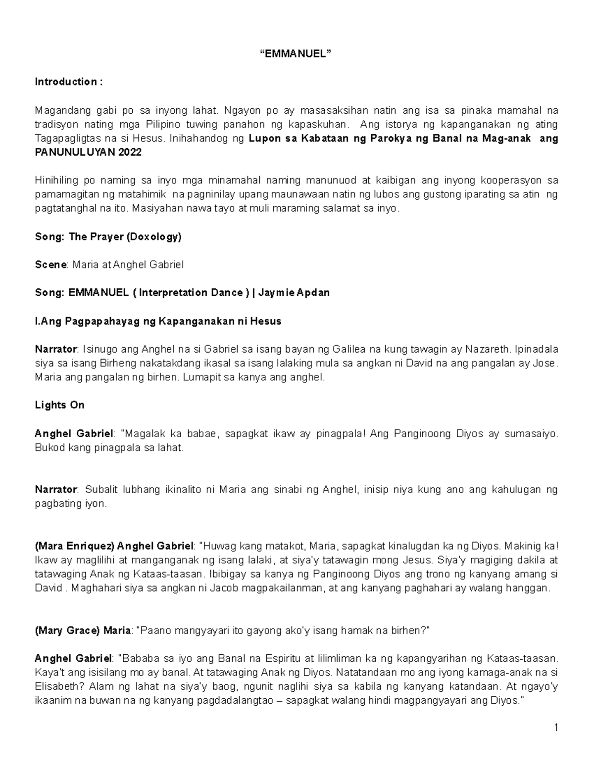 Panuluyan 2022: Ang Pagtatanghal ng Kapanganakan ni Hesus - Studocu