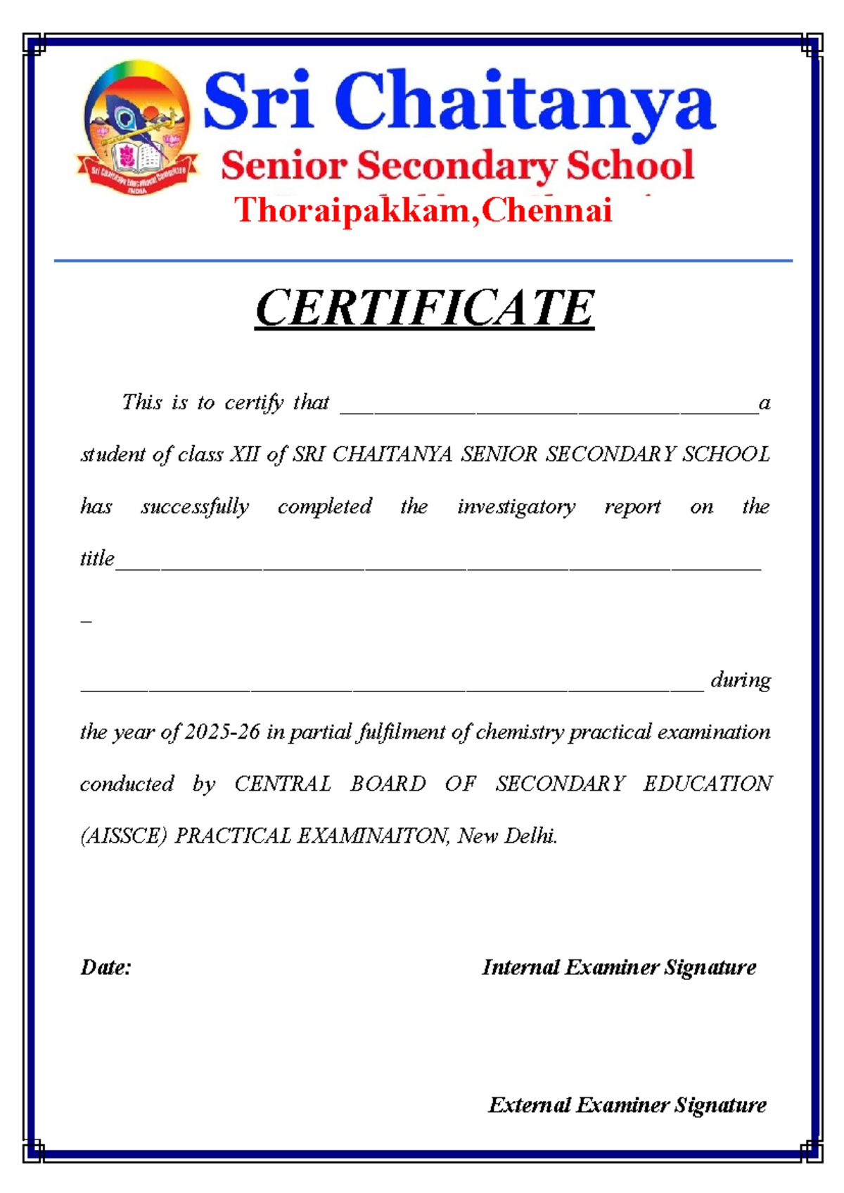 Chemistry Project Certificate - Class XII AISSCE - Studocu