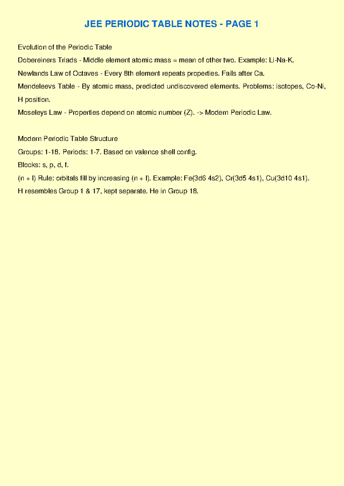 JEE Periodic Table Notes: Key Concepts & Trends - Studocu