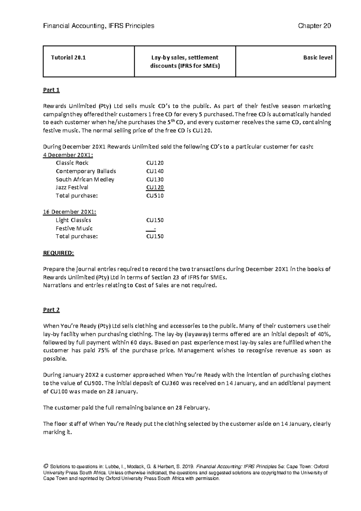 Chapter 20 Tutorial Questions - © Solutions to questions in: Lubbe, I ...
