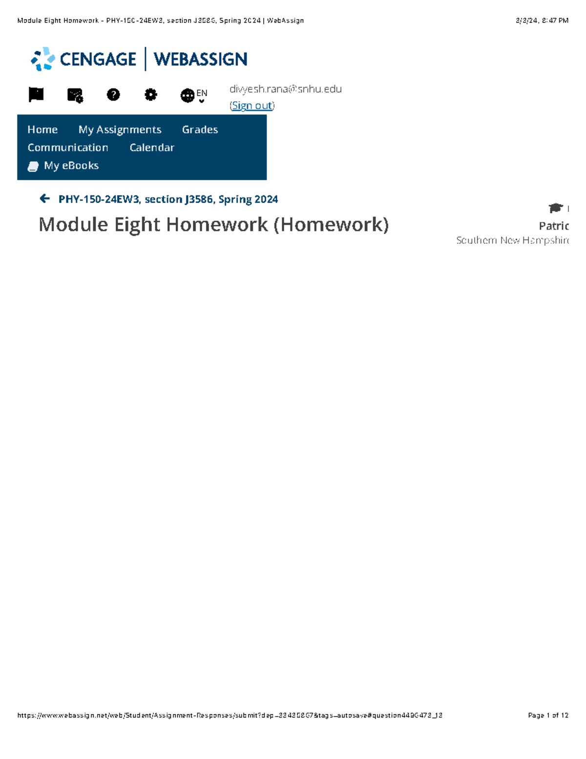 Module Eight Homework Solutions - PHY-150-24EW3, Spring 2024 - Studocu
