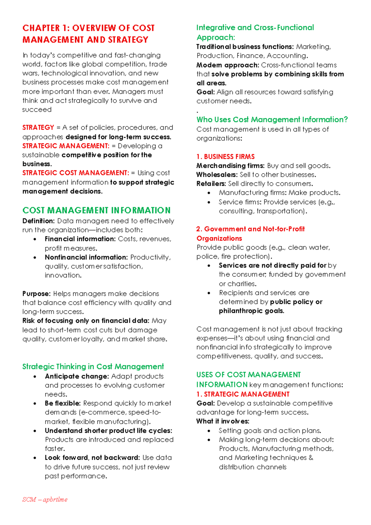SCM 10: Strategic Cost Management Overview and Key Concepts - Studocu