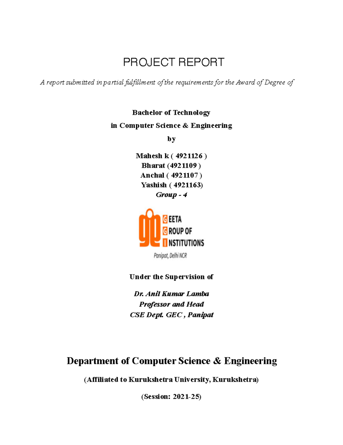 B.Tech CSE Project Report: Personal Profile Access Website - Studocu