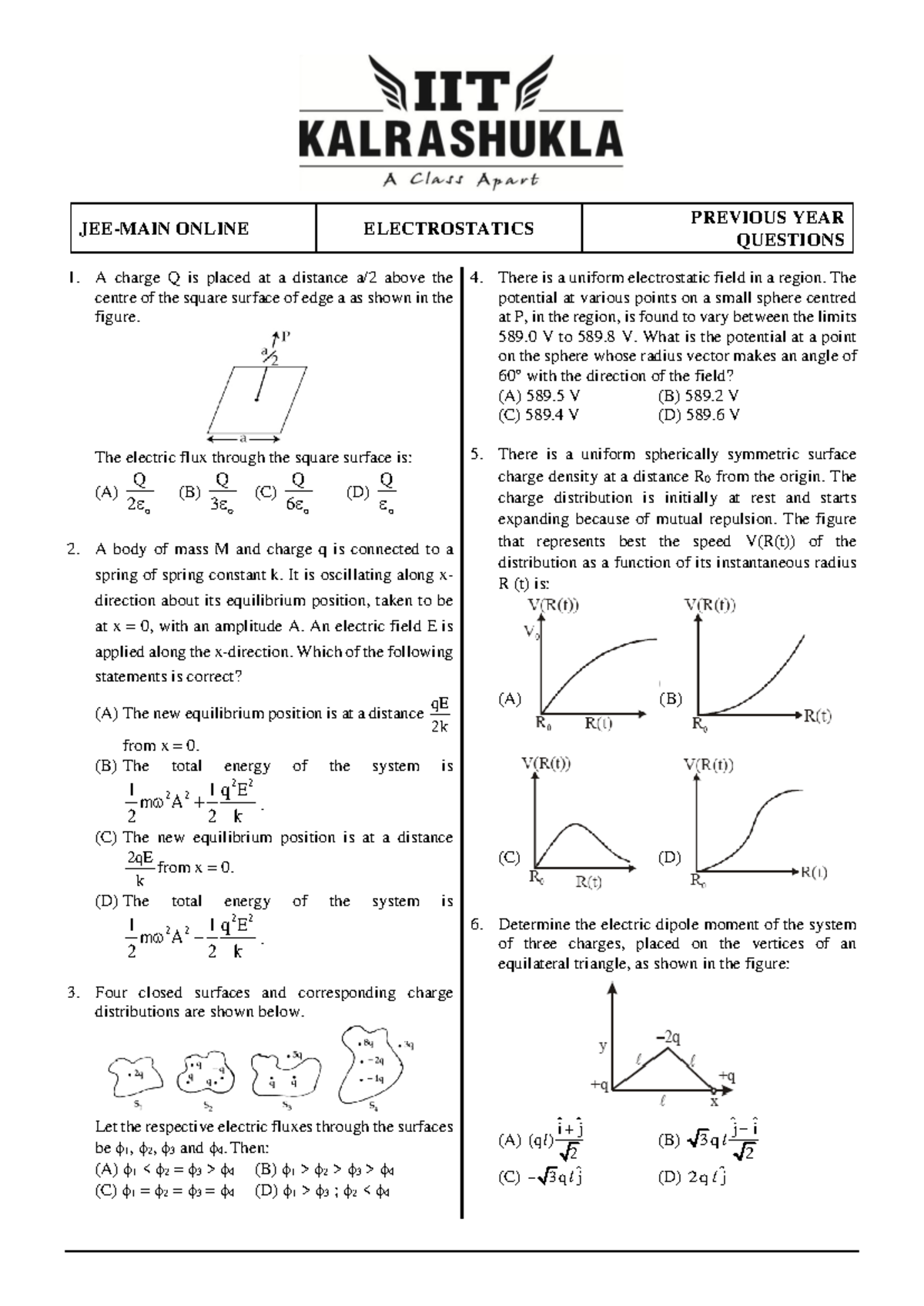 9-Electrostatics JEE-MAIN Online Previous Year Questions - Studocu