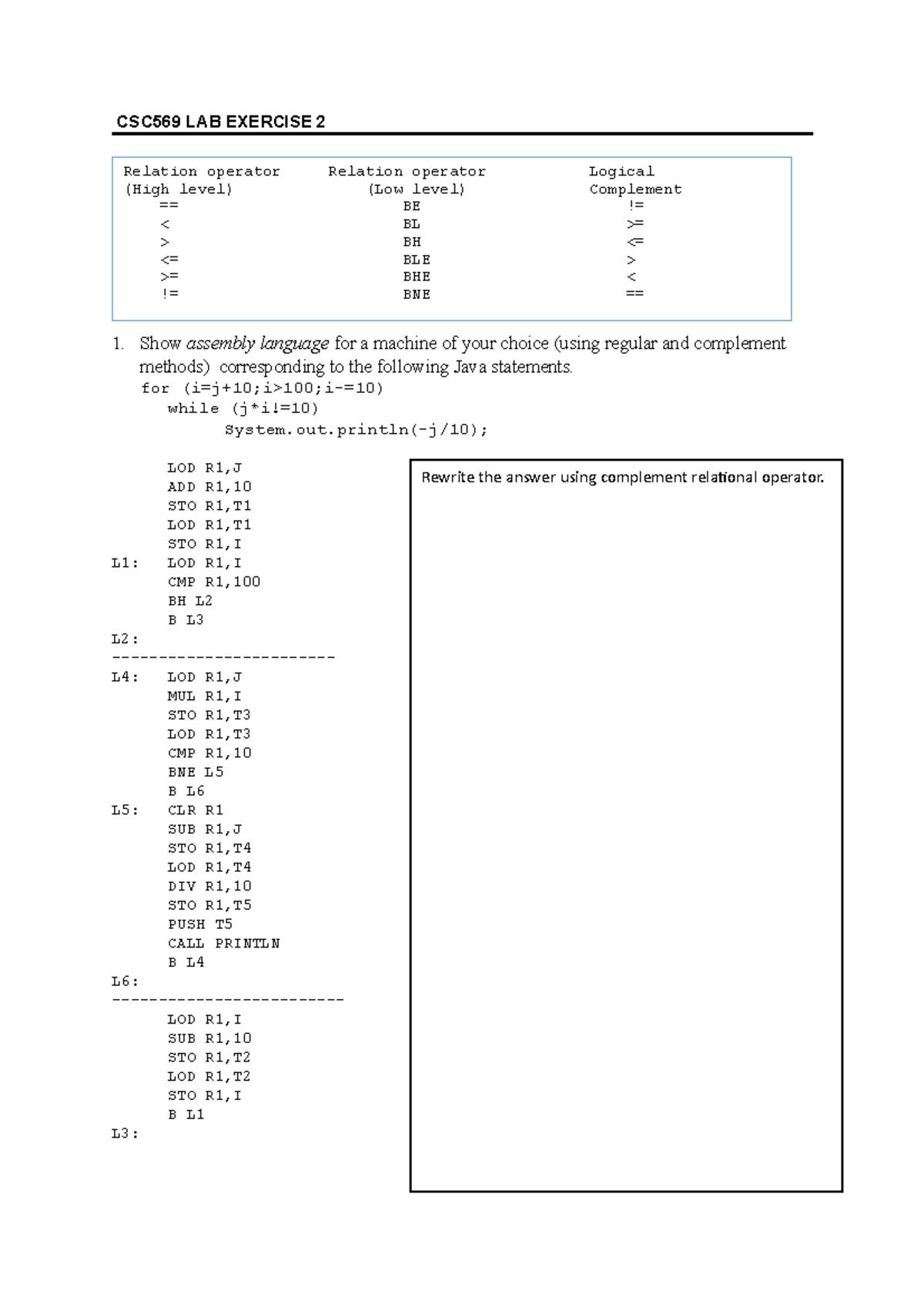 CSC569 Lab Week 2 (oct22) - CSC569 LAB EXERCISE 2 1. Show assembly ...