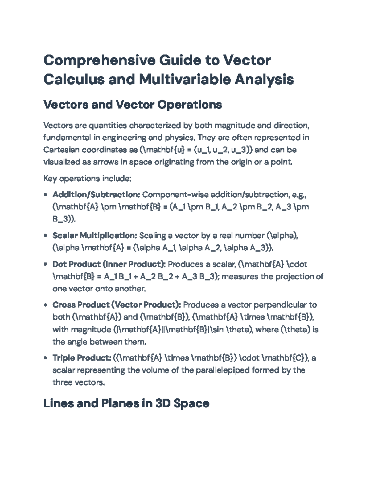 Comprehensive Guide to Vector Calculus & Multivariable Analysis (MATH ...