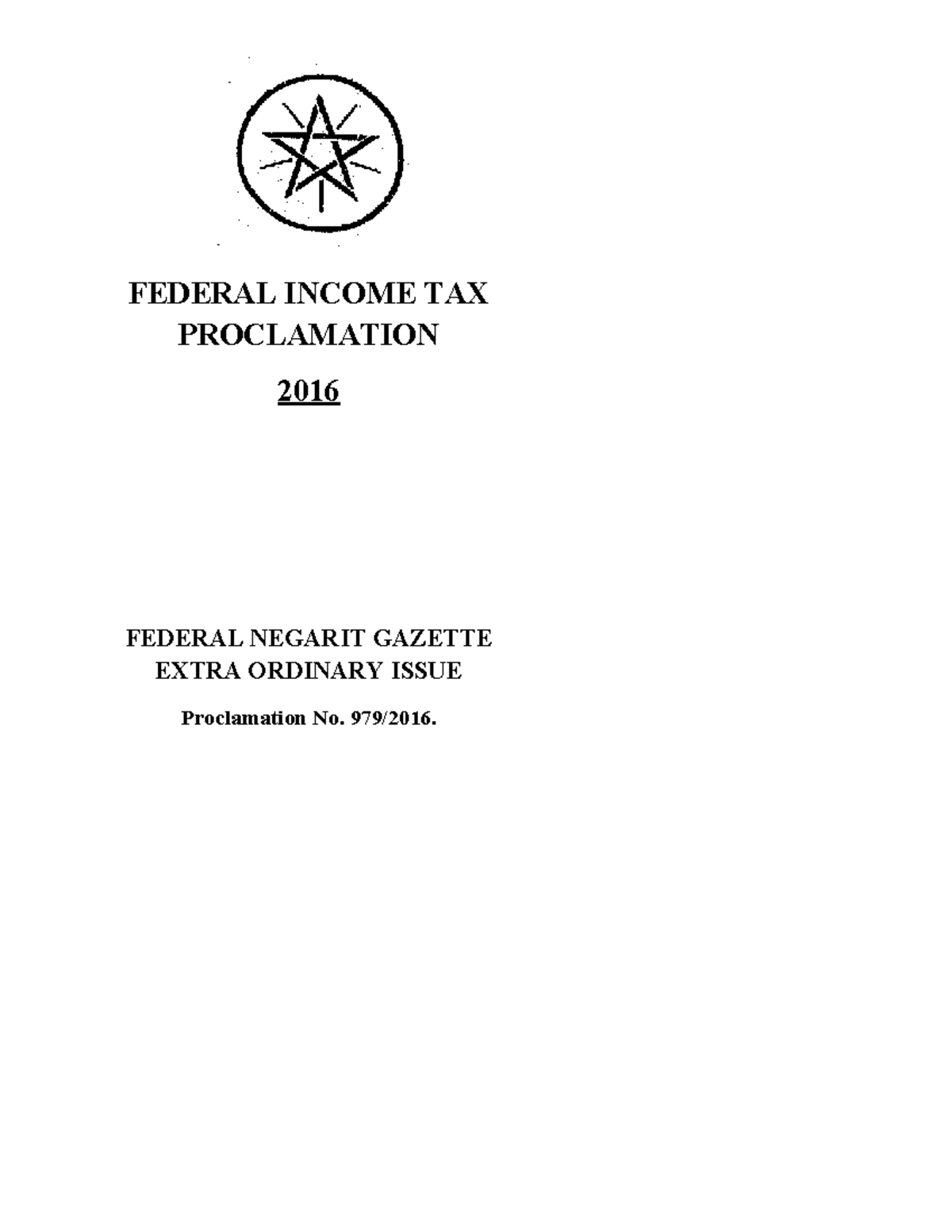 Summary of Proclamation No. 979/2016 on Federal Income Tax - Studocu