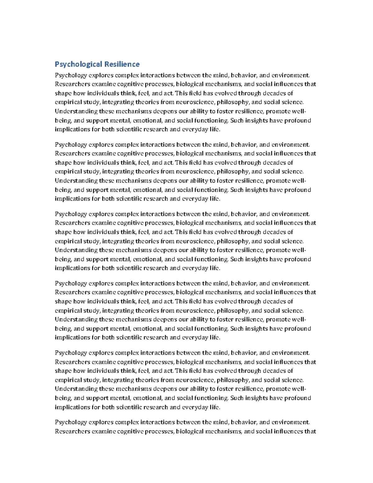 Psychological Resilience: Understanding Mind-Behavior Interactions ...