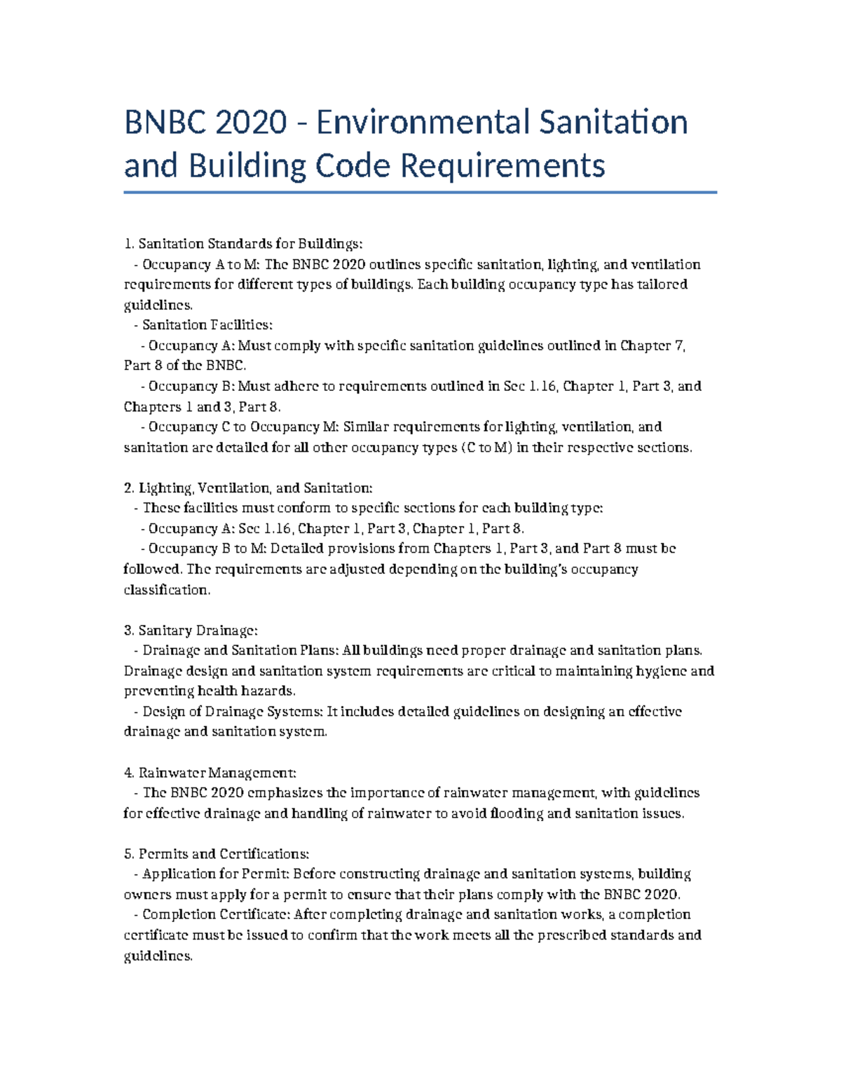 BNBC 2020 Environmental Sanitation & Building Code Guidelines - Studocu