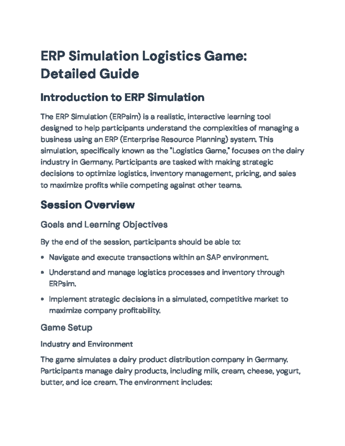 ERPsim Logistics Game Overview: Strategies for Success in the Dairy ...