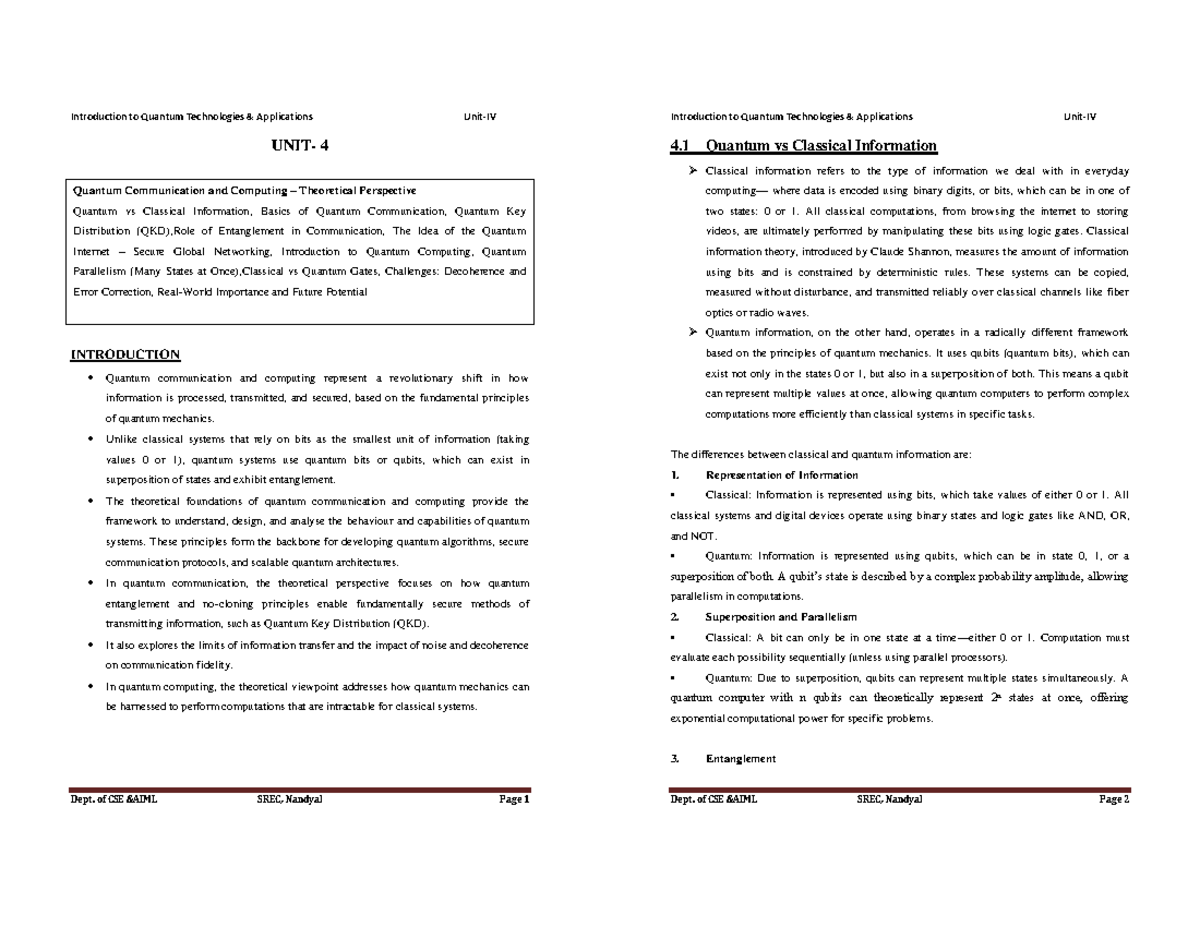 Quantum Computing Applications: A Comprehensive Overview (CSE 4) - Studocu