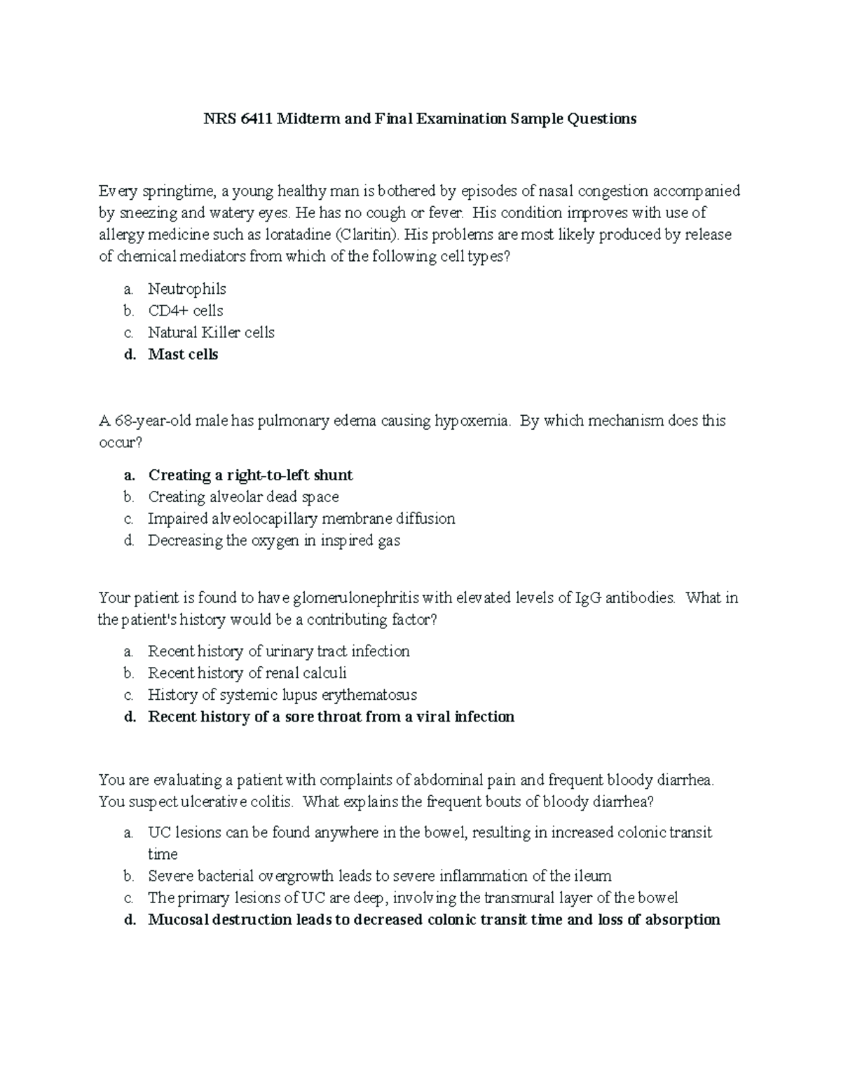 NRS 6411 Midterm & Final Exam Sample Questions - Studocu