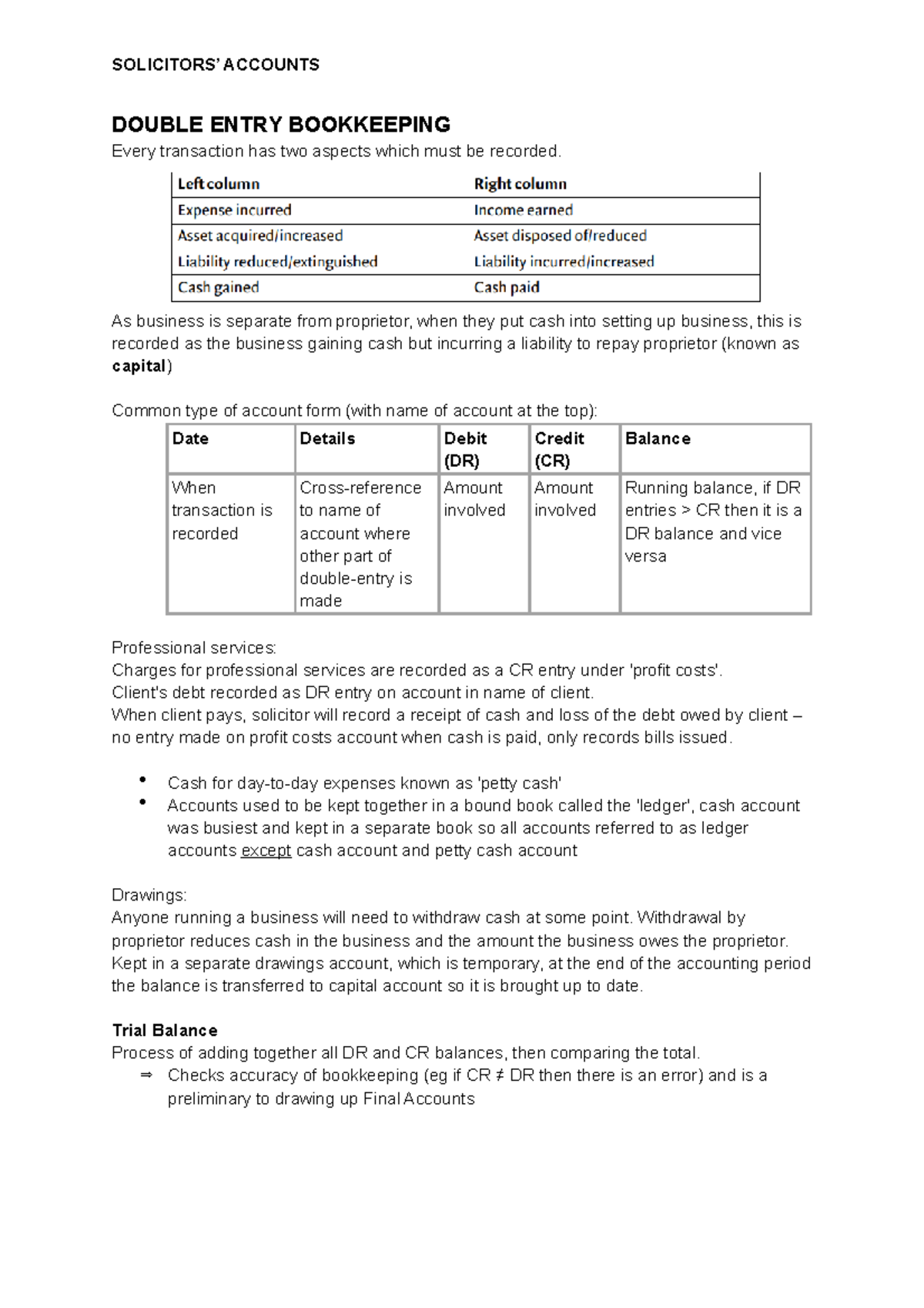SRA 2019 Solicitors Accounts: Double Entry & Client Money Rules - Studocu