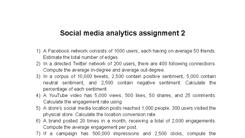 Social Media Analytics Assignment 2: Network Calculations & Metrics ...