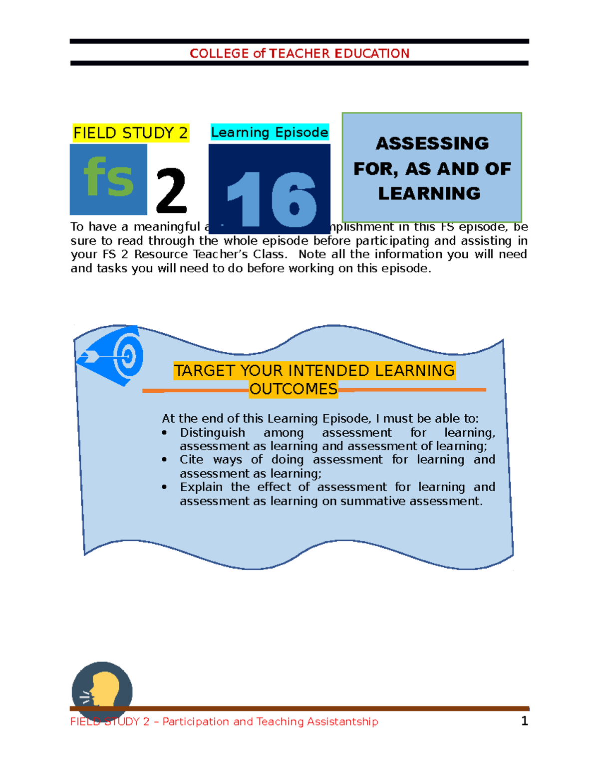 Field Study 2: Episode 16 - Assessment for Learning Strategies - Studocu