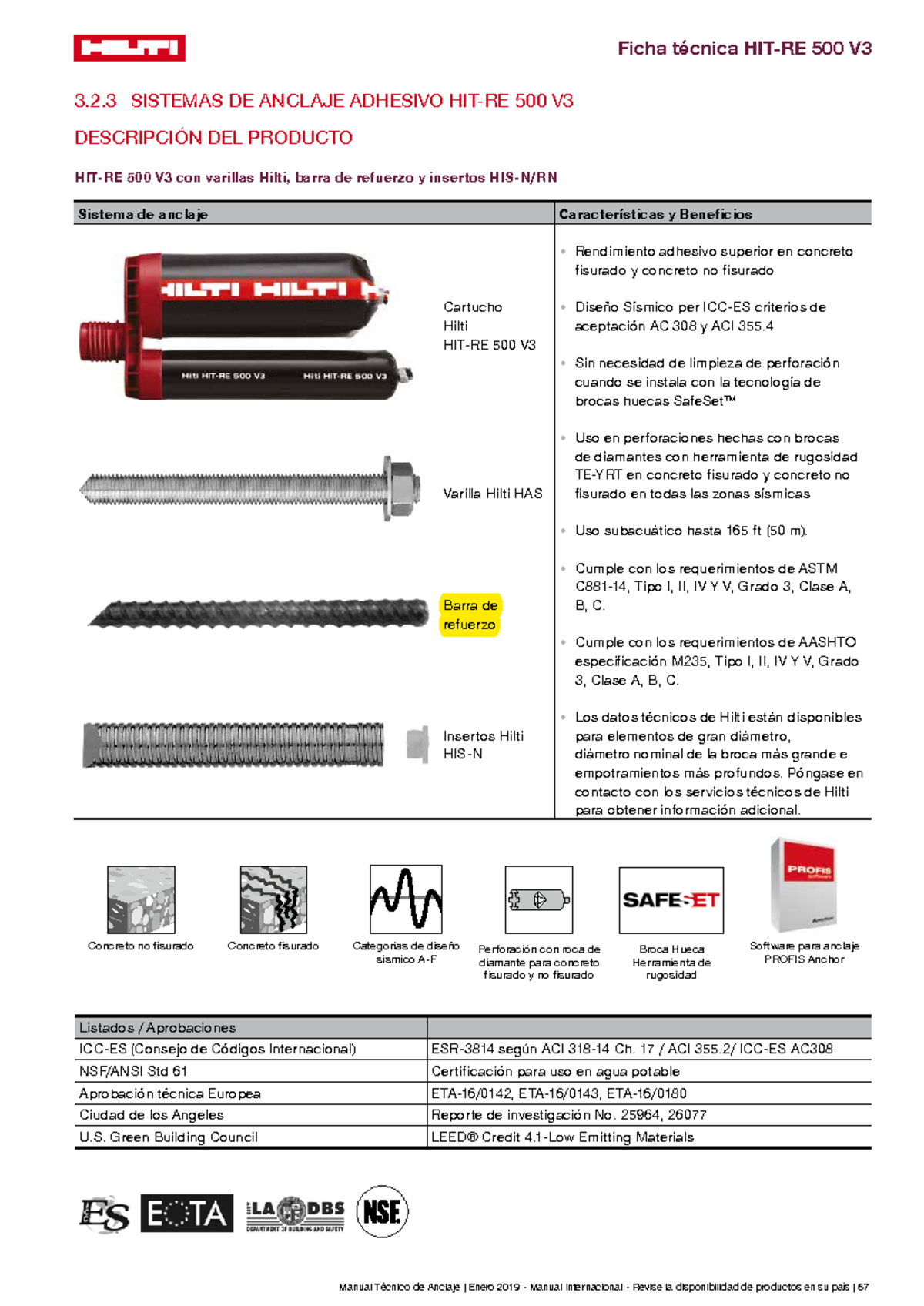 Ficha Técnica HIT-RE 500 V3: Anclaje Adhesivo y Varillas HAS - Studocu