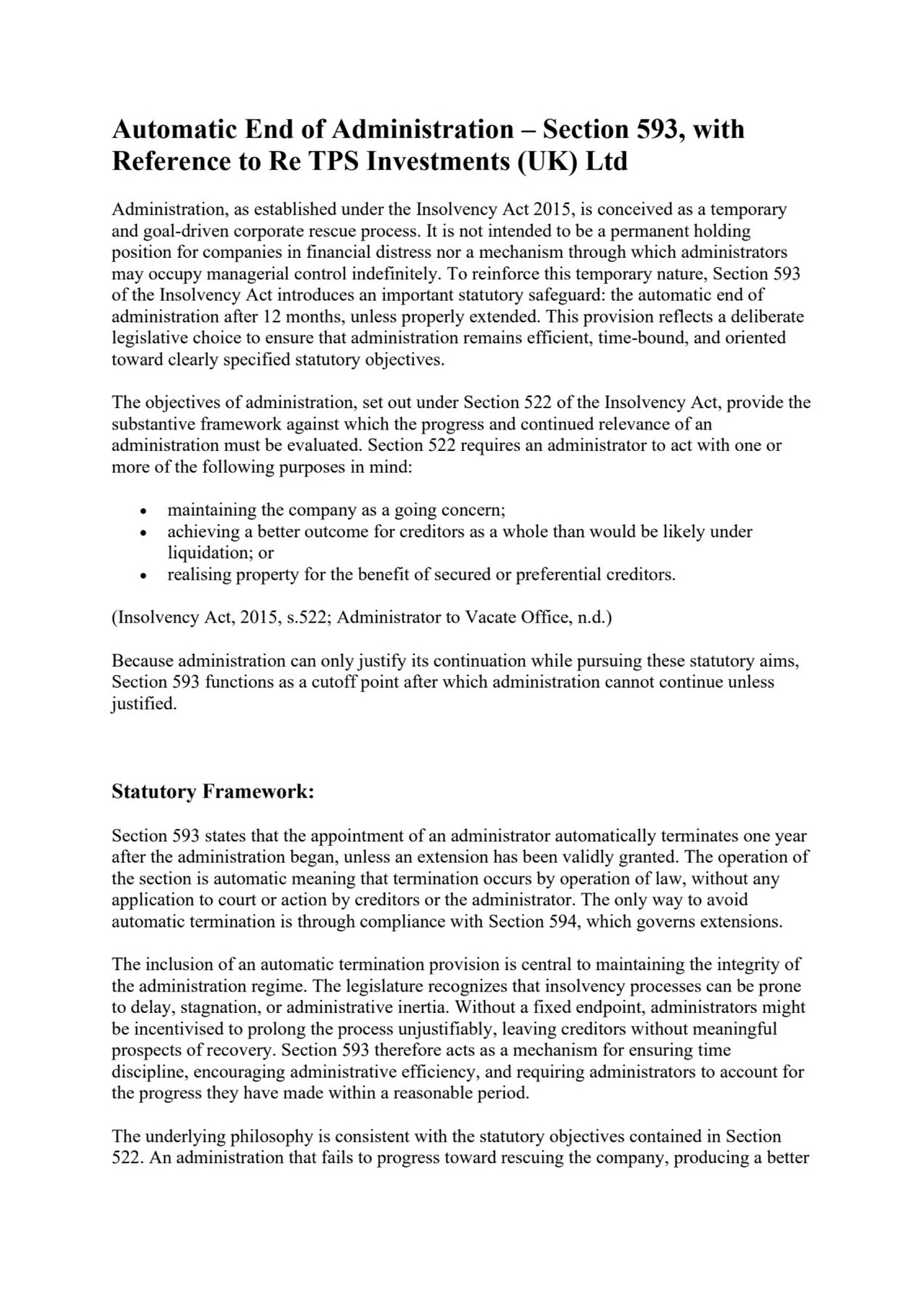 Automatic End of Administration: Insights on Section 593 & Re TPS ...