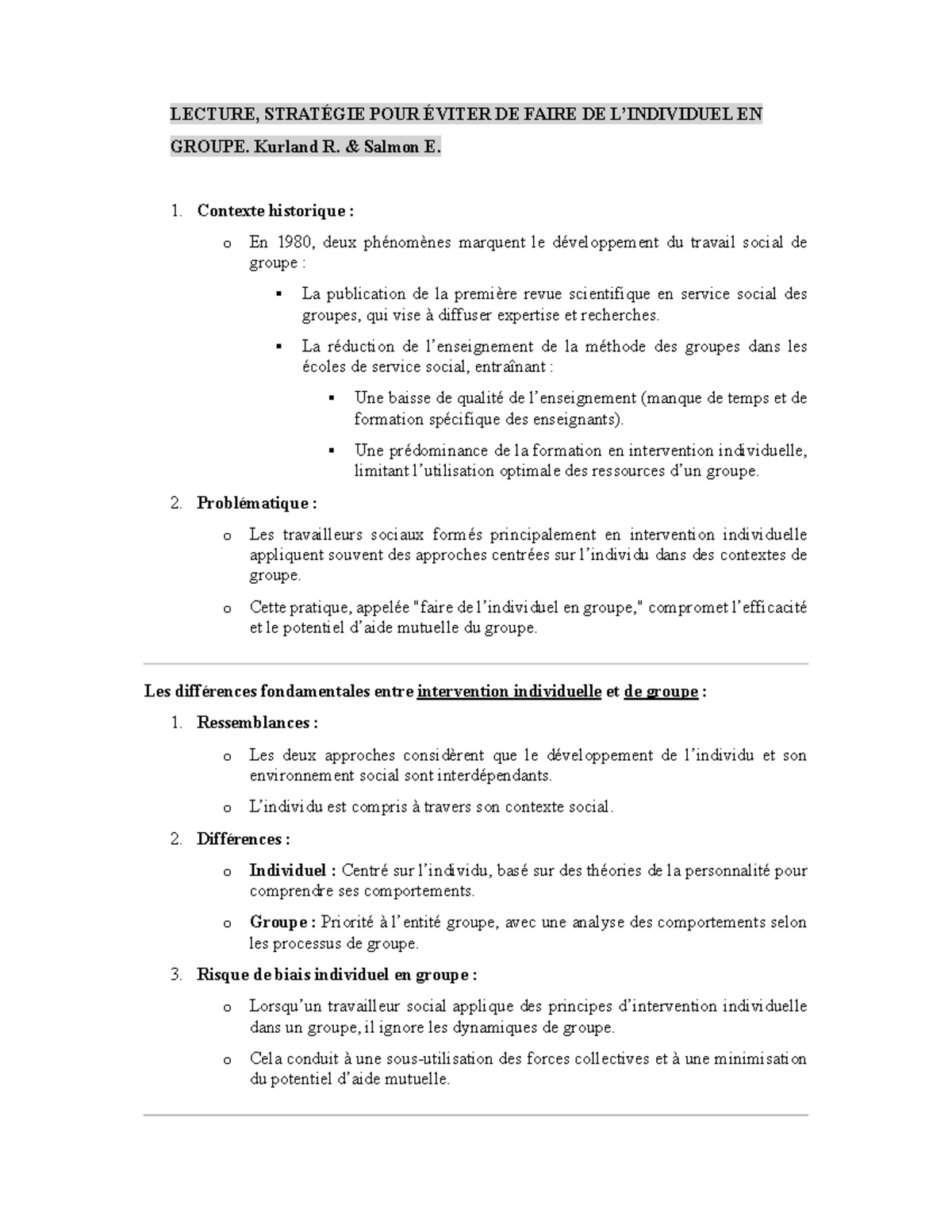 Lecture 1 - LECTURE, STRATÉGIE POUR ÉVITER DE FAIRE DE L’INDIVIDUEL EN ...
