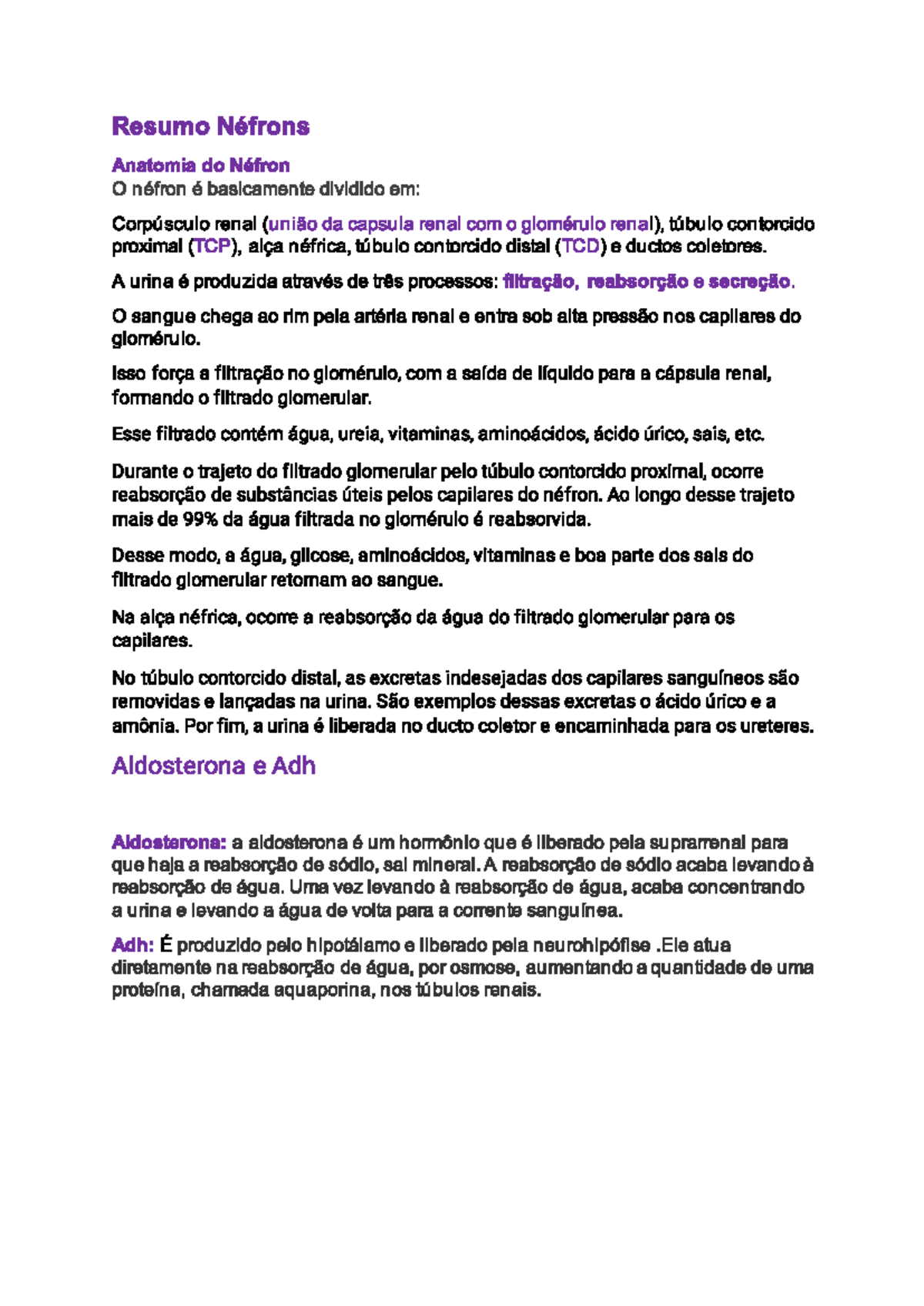 Nef 101: Anatomia e Função do Néfron - Resumo para Estudo - Studocu