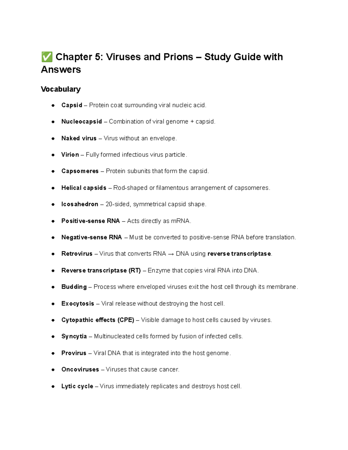 Chapter 5: Viruses and Prions - Detailed Study Guide with Answers - Studocu