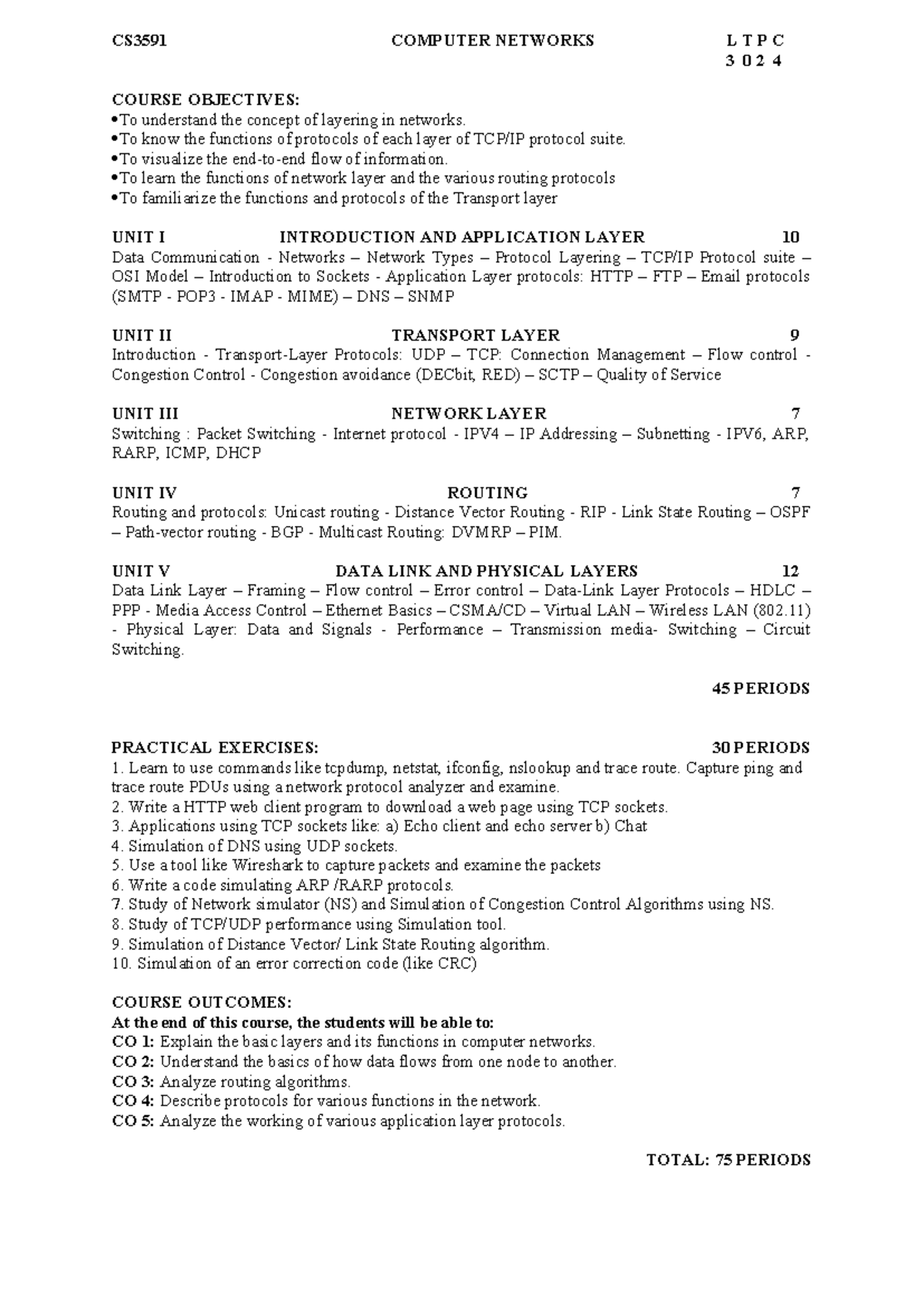 CS3591 Computer Networks Course Syllabus and Overview - Studocu