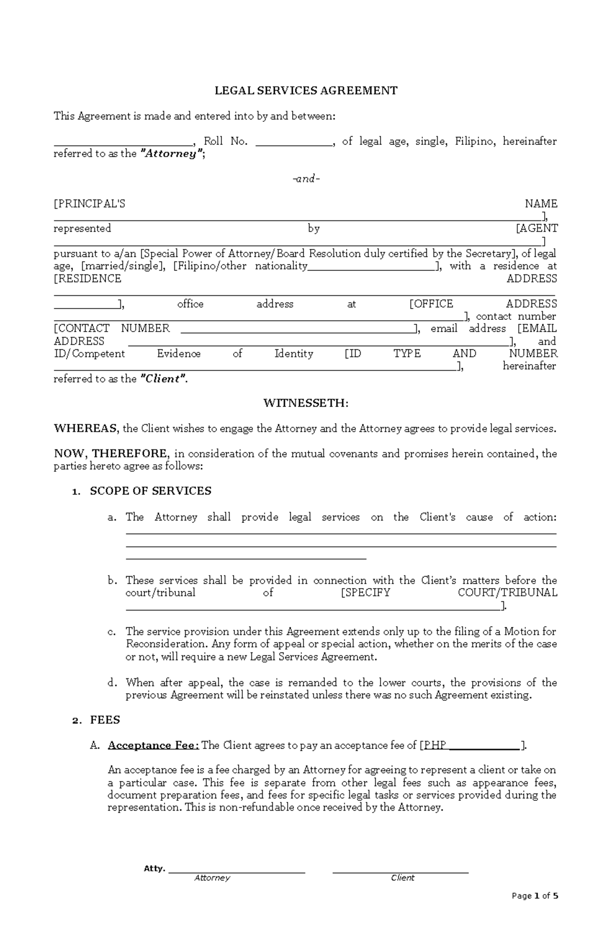 Legal Services Contract Template for Attorney-Client Agreements - Studocu