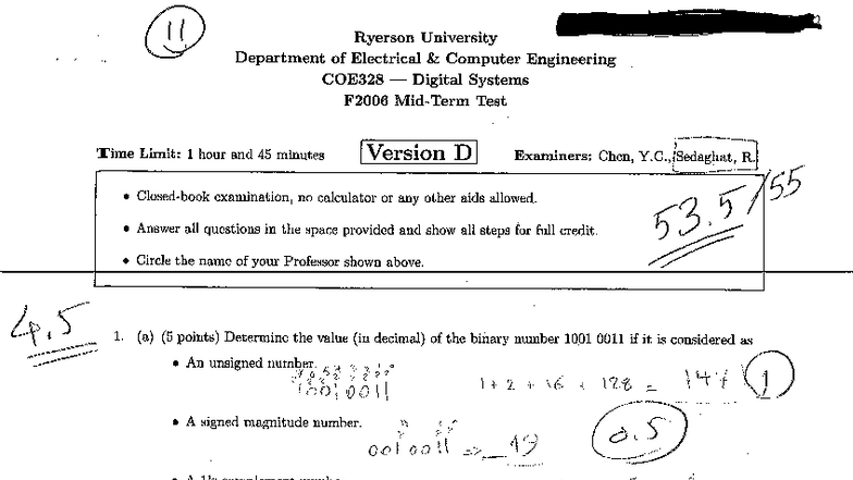 2006 F COE328 Digital Systems Test Version D Notes - Studocu