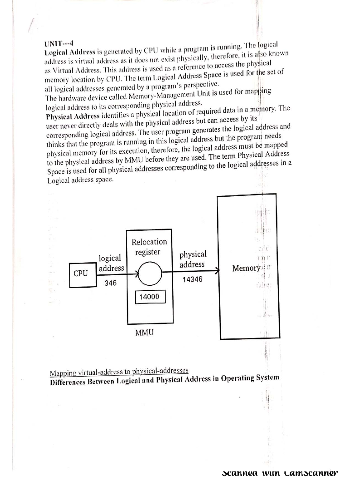 Operating System Unit 4: Logical vs Physical Addressing Explained - Studocu