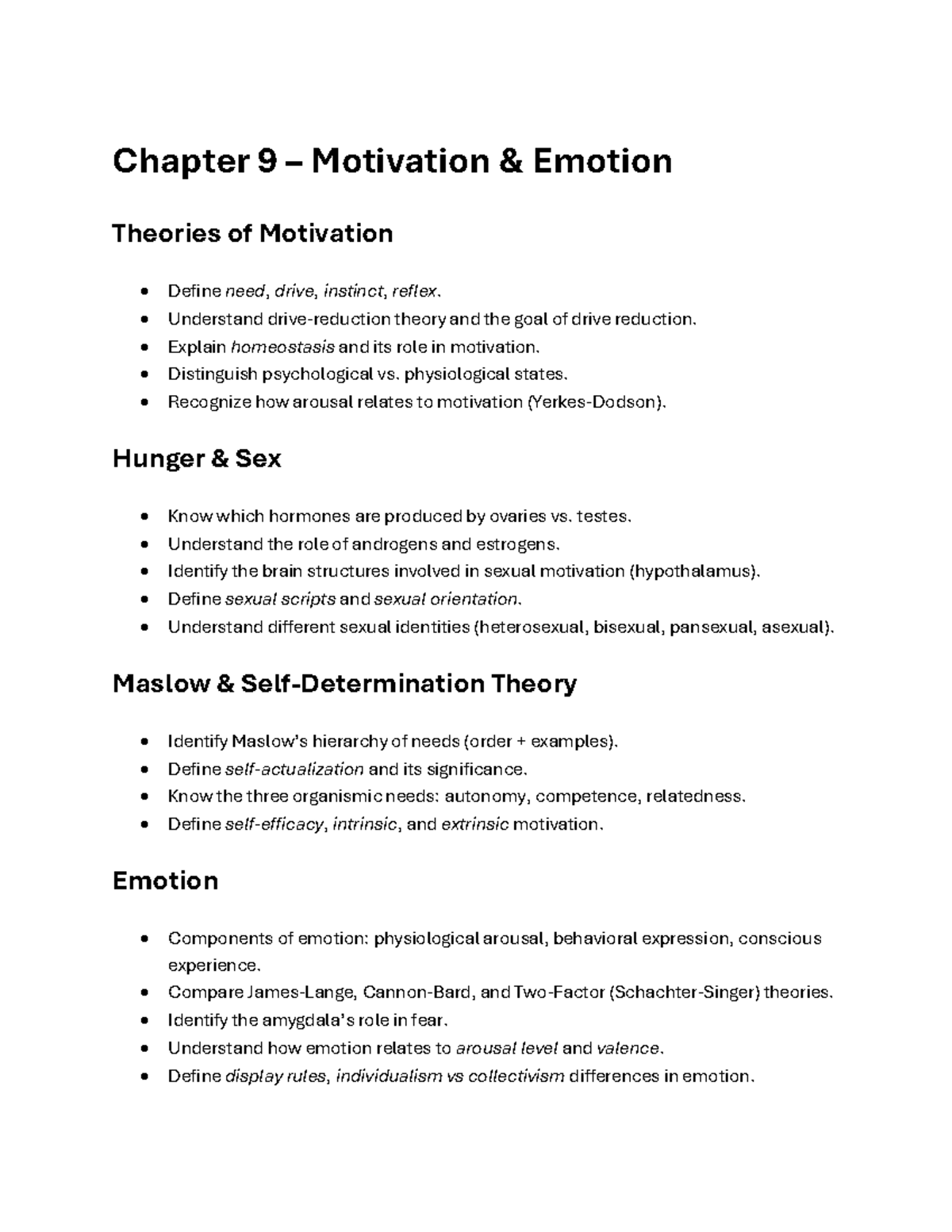 Chapter 9-13: Motivation, Emotion & Psychological Disorders - Studocu