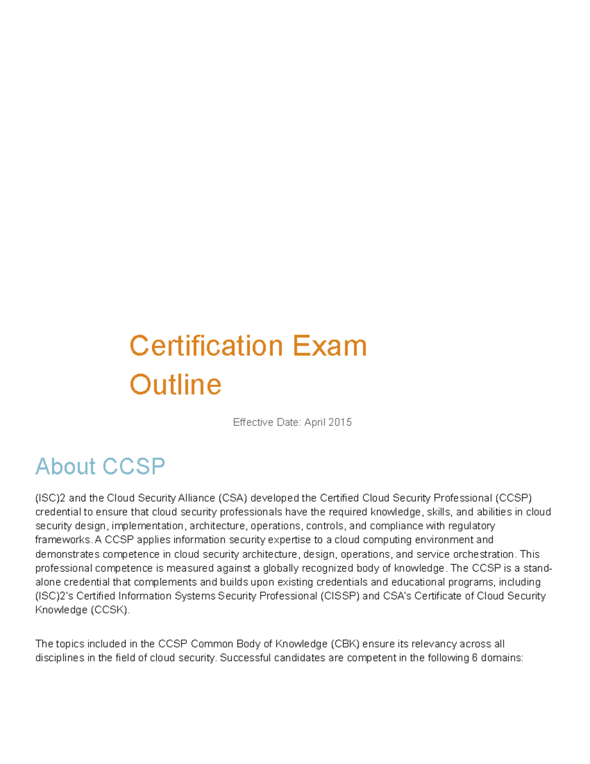 CCSP-Exam-Outline: Comprehensive Study Guide for CCSP Candidates - Studocu