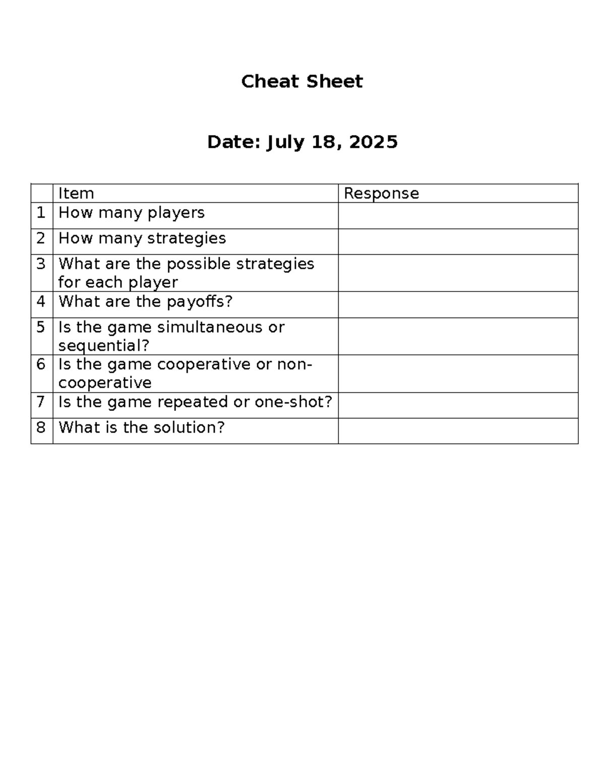 Game Theory Cheat Sheet: Key Concepts & Definitions - Studocu