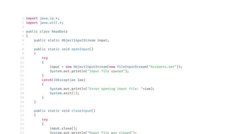 Read Data - Code snippet on Files , reading data from a file - 1 import o dmport public class ...