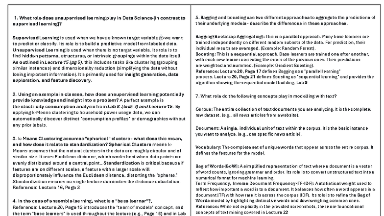 Data Science Cheat Sheet: Unsupervised vs Supervised Learning (DSC 101) - Studocu