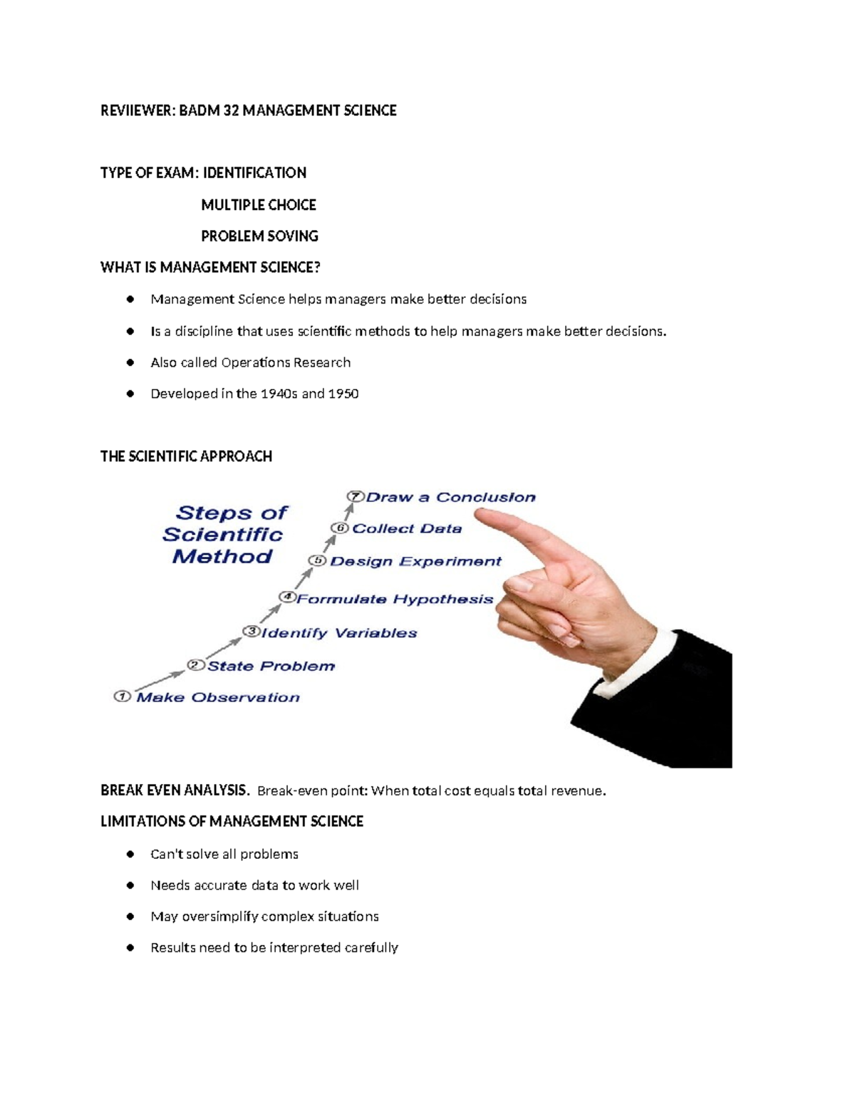 Midterm Reviewer: BADM 32 Management Science Exam Insights - Studocu