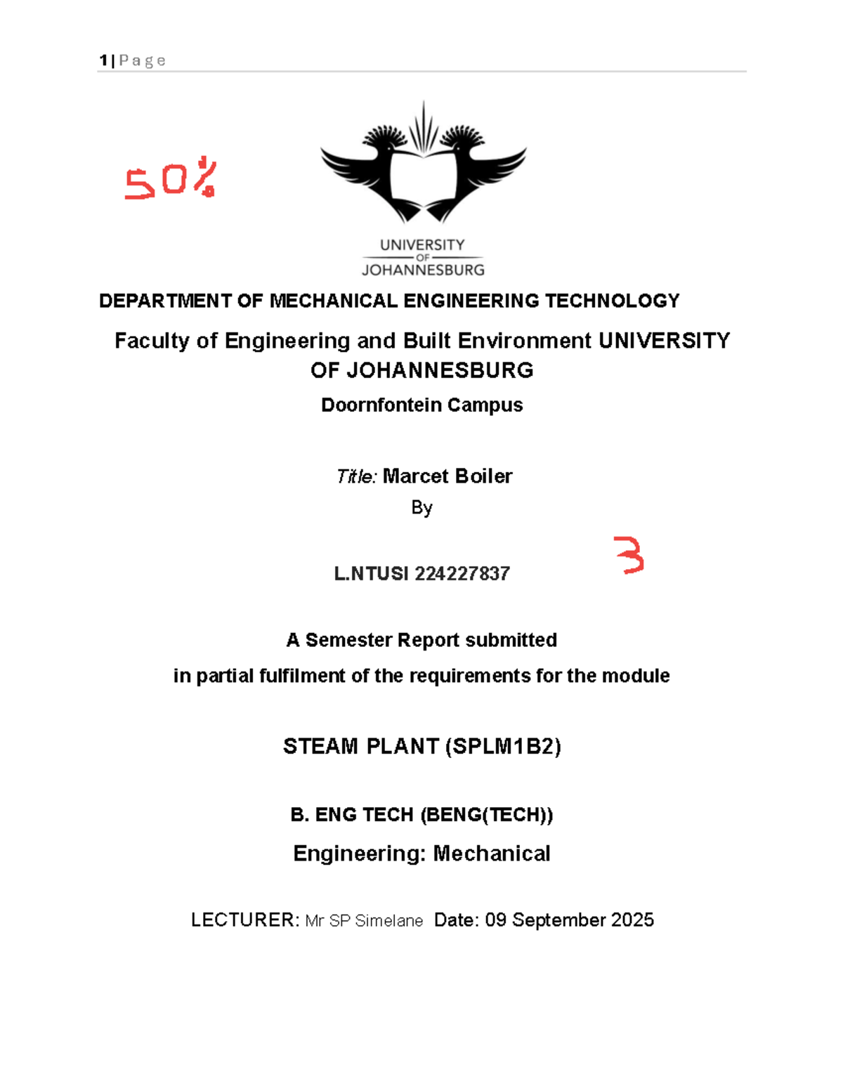 Marcet Boiler Experiment Report - SPLM1B2 - B. ENG TECH - Studocu