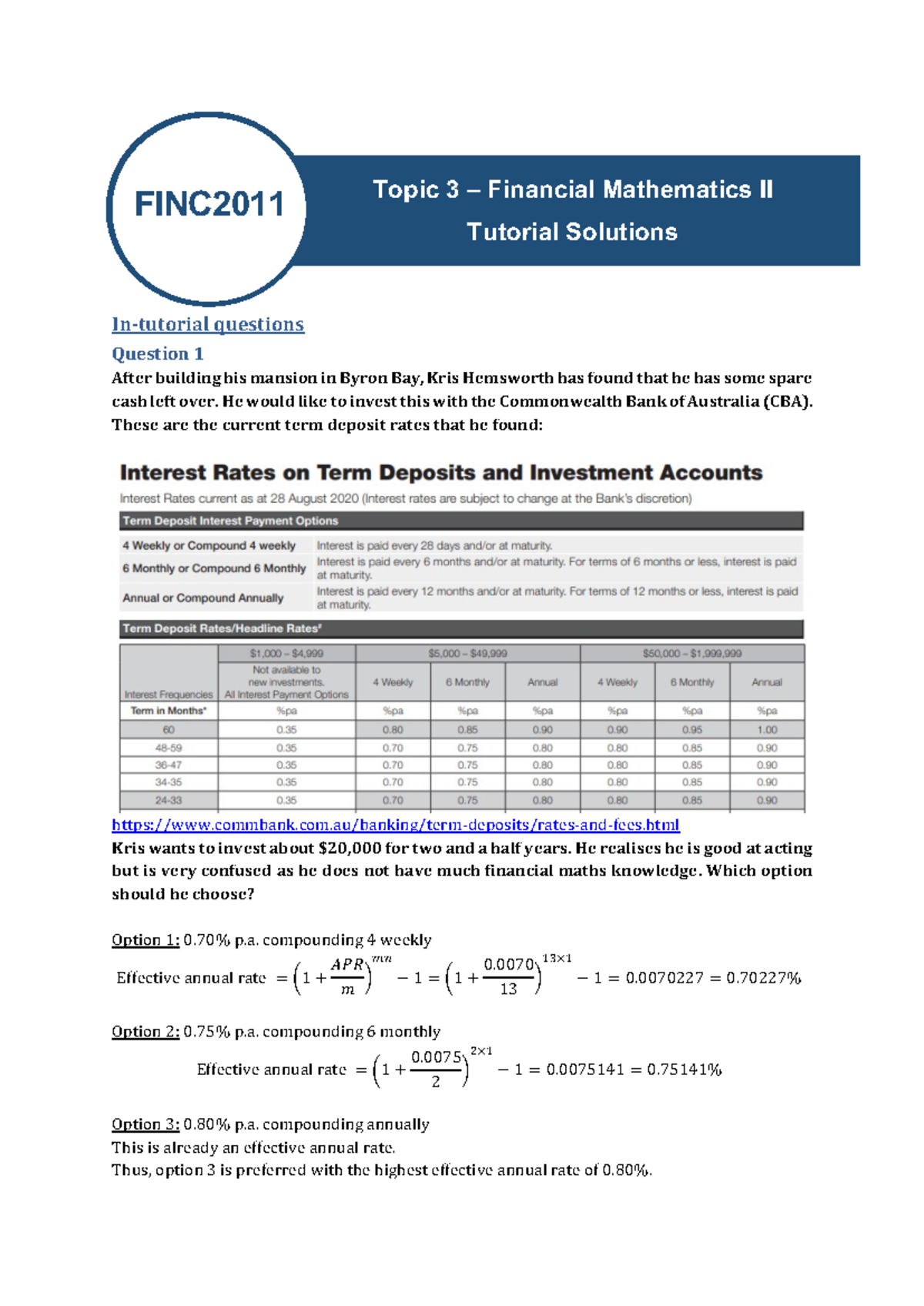 Tut Wk 4 - Financial Mathematics II Solutions - In-tutorial questions ...