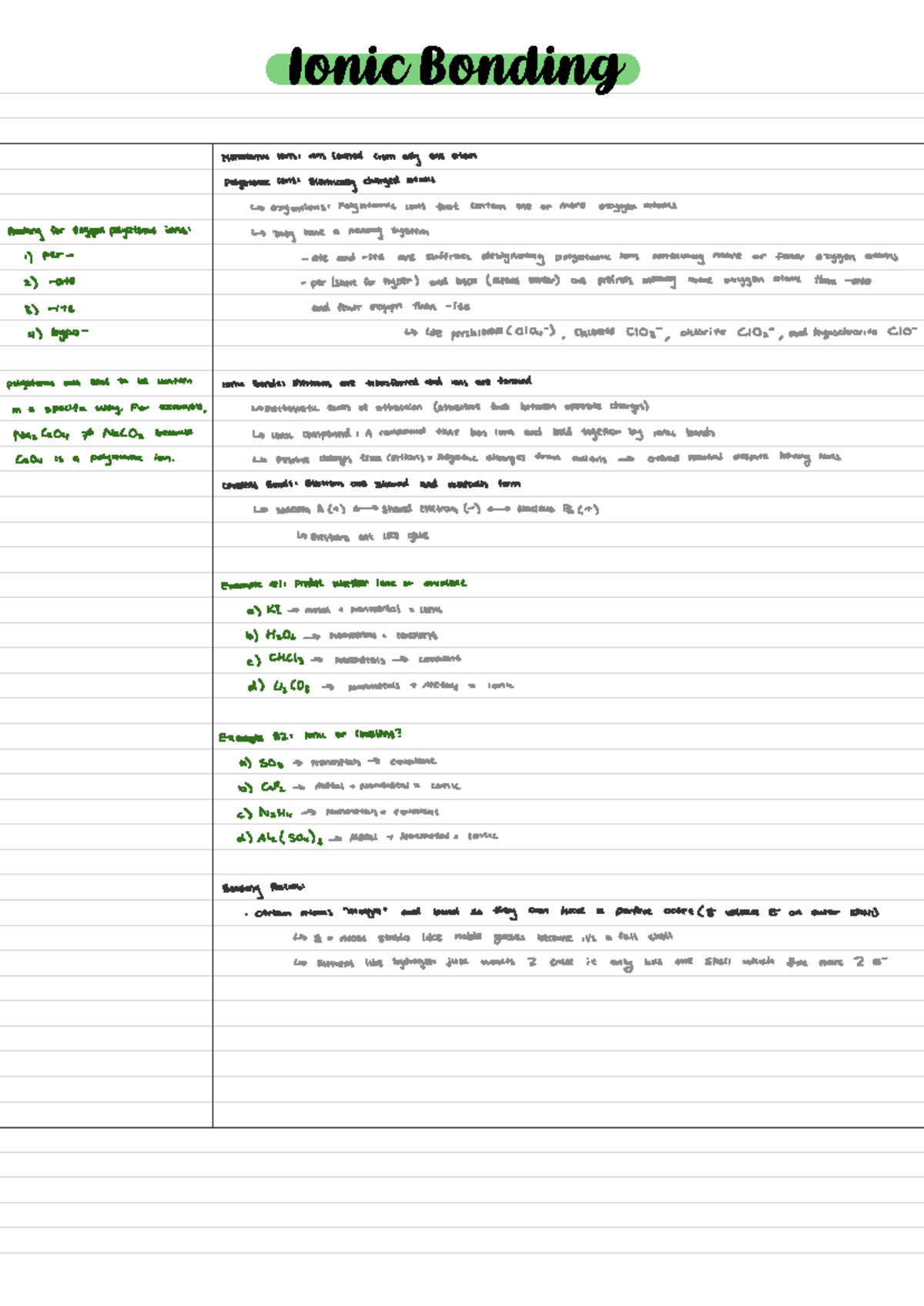 Ionic Bonding Concepts and Polyatomic Ions Overview - Studocu