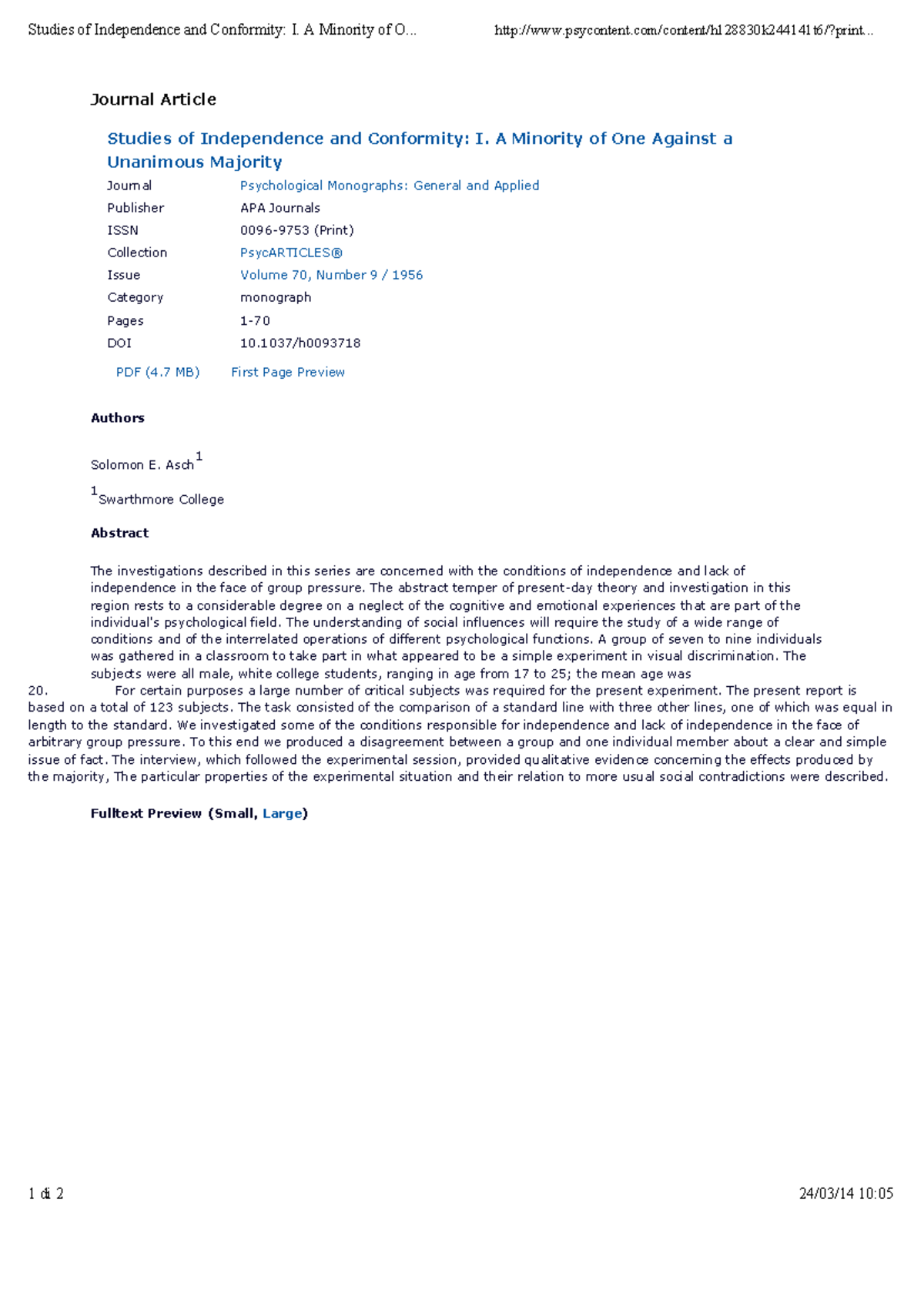 Studies on Independence and Conformity in Groups: An APA Review - Studocu