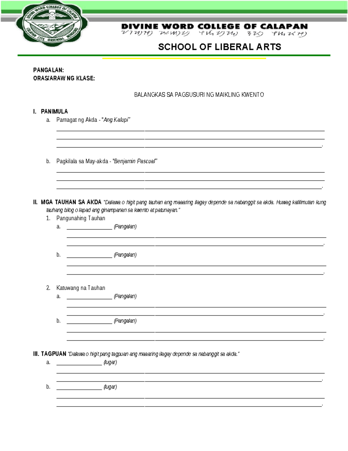 Pagsusuri sa Maikling Kwento: "Ang Kalupi" - FIL1000 - Studocu