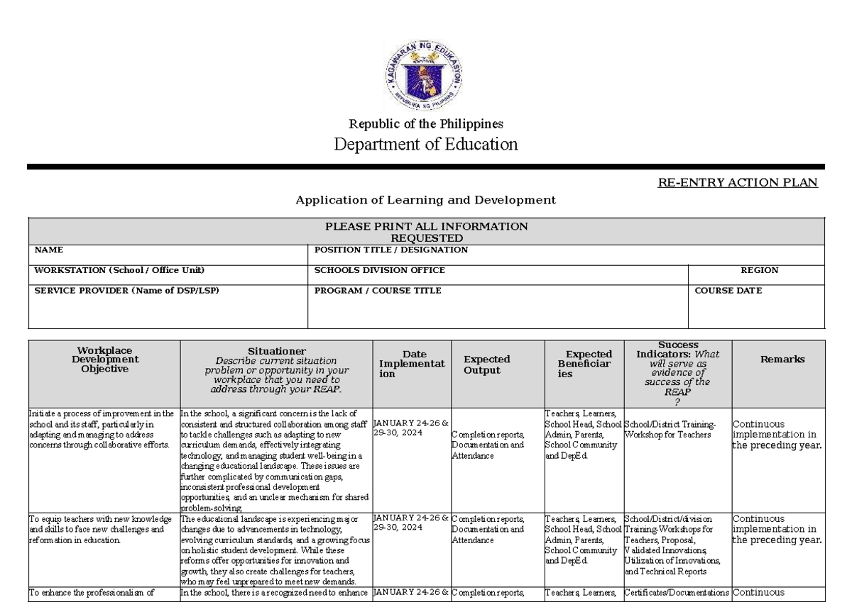 RE- Entry- Action-PLAN - Capacity Building - Copy - Republic of the ...