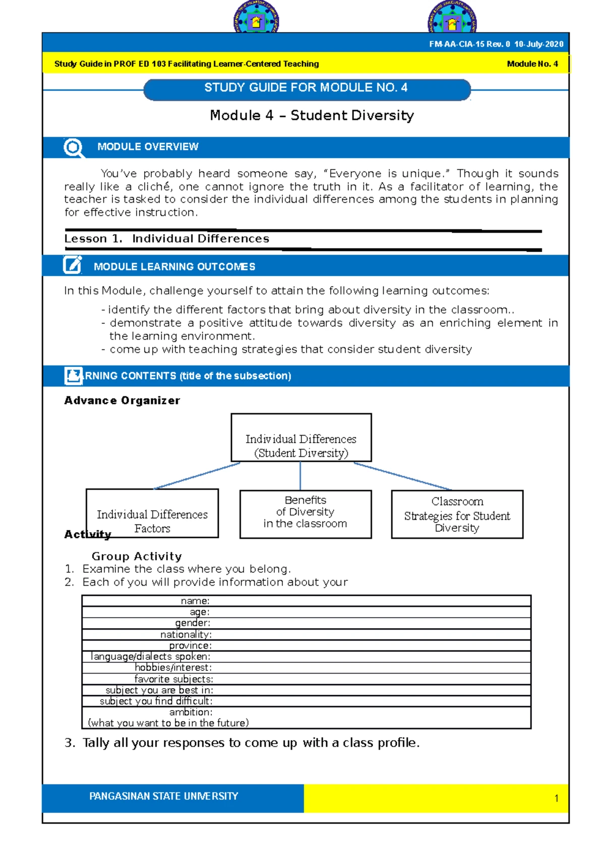 Learner Centered Psych Principles - 1 CHAPTER I: INTRODUCTION Unit 1 ...