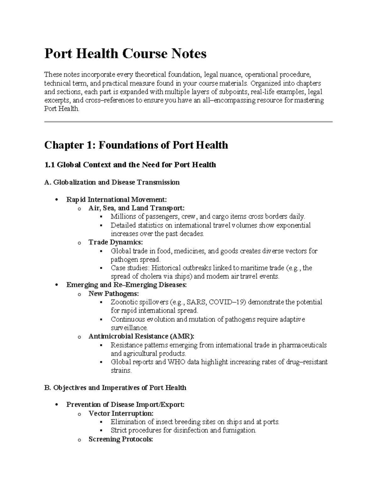 Port Health Course Notes: Comprehensive Study Guide for Mastery - Studocu