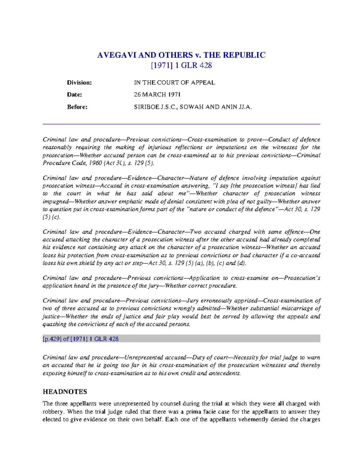 Avegavi & Others v. The Republic: Legal Rulings on Cross-Examination ...