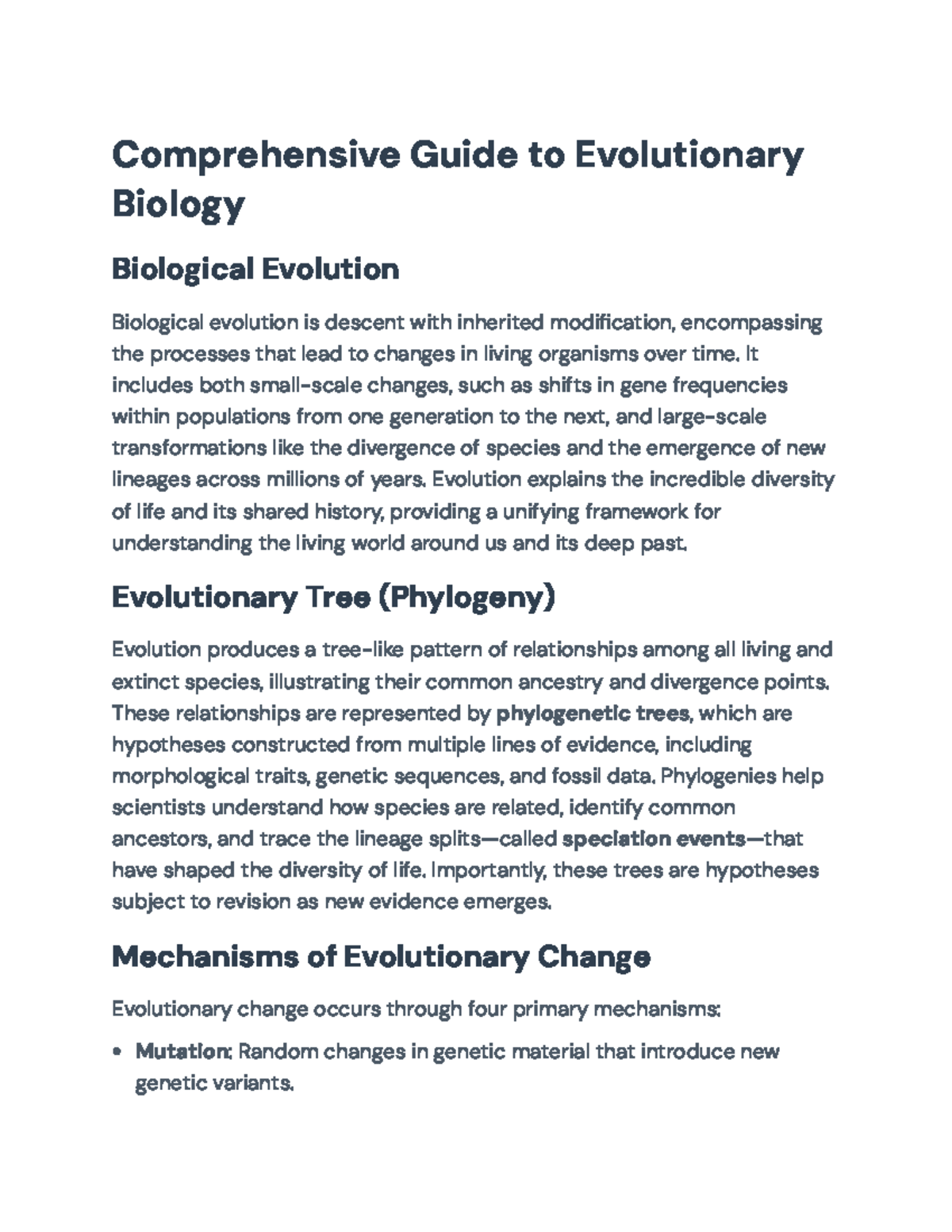Comprehensive Overview of Evolutionary Mechanisms (BIO 101) - Studocu