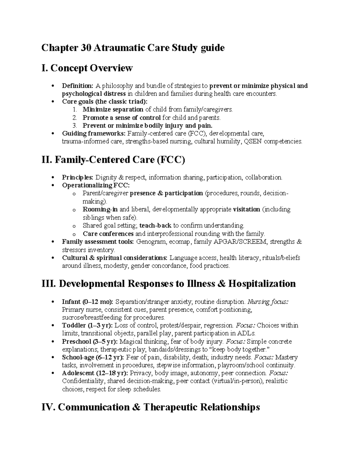 Chapter 30 Study Guide: Atraumatic Care Strategies and Principles - Studocu