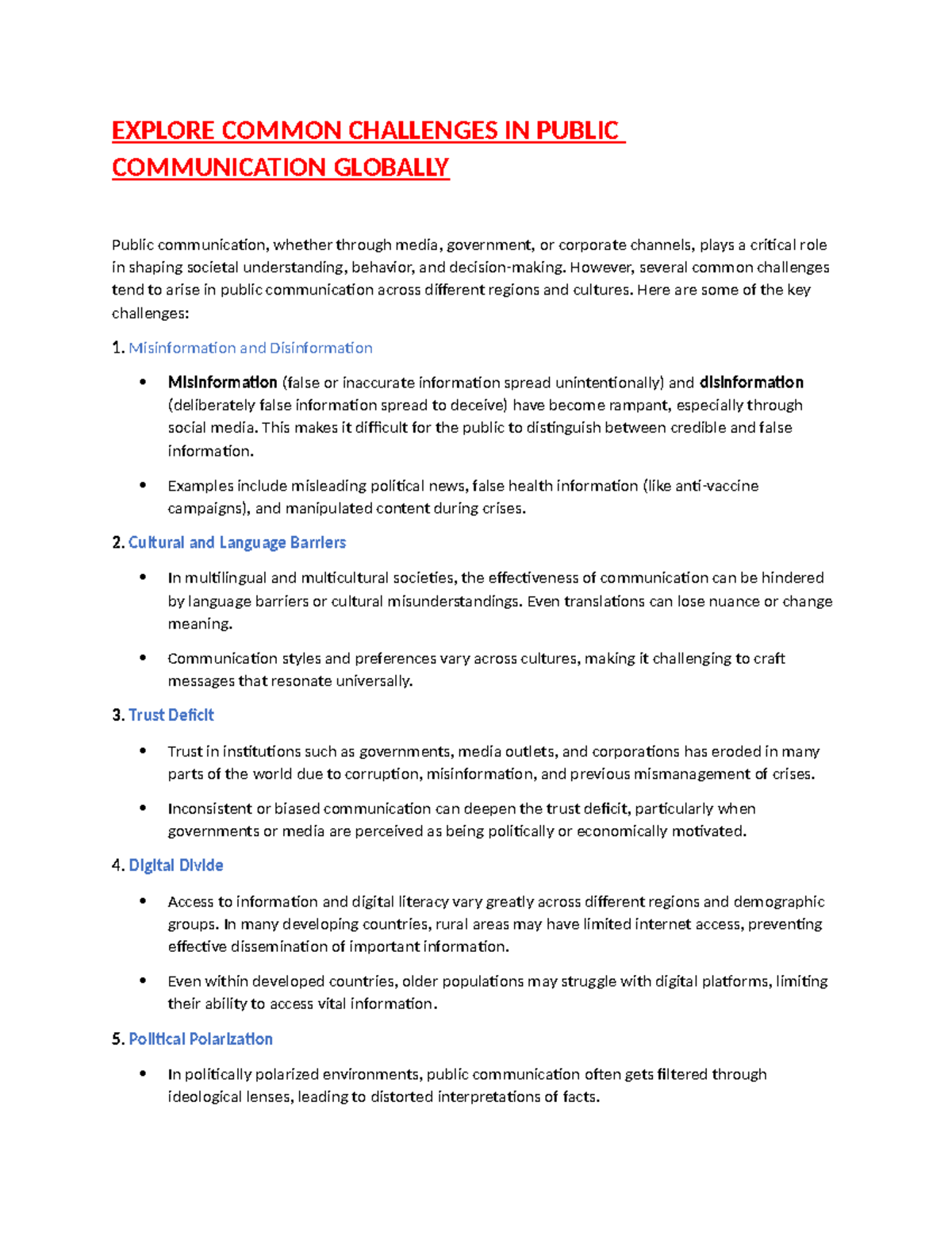 Challenges in Global Public Communication: Key Issues and Solutions ...