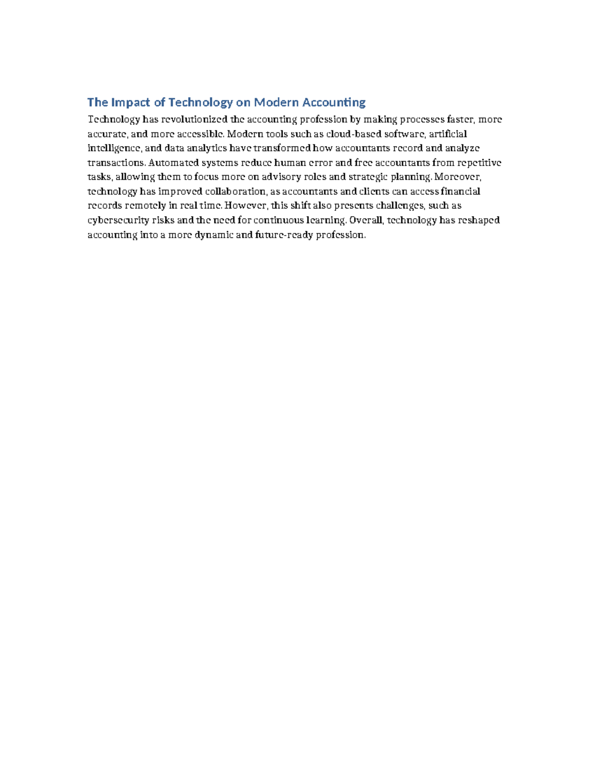 Accounting Essay 3: The Transformative Role of Technology in Accounting - Studocu